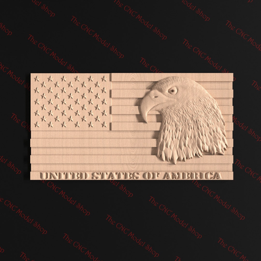 2 Pcs, 3D STL Relief Files of the American Flag With Eagle Head for Cnc ...