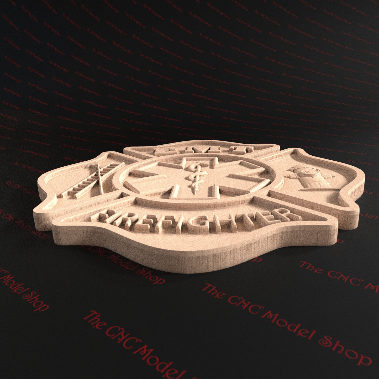EMT Firefighter Emblem, 3d .stl Relief CNC Router File for Cnc Carving ...
