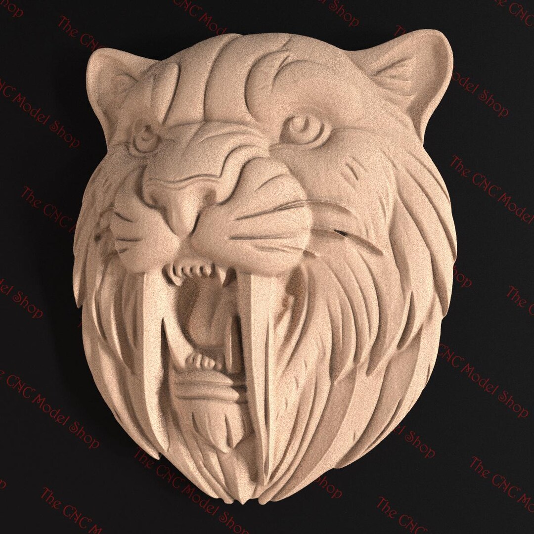 Roaring Sabertooth Tiger 3D STL Relief File for CNC Router Carving or ...