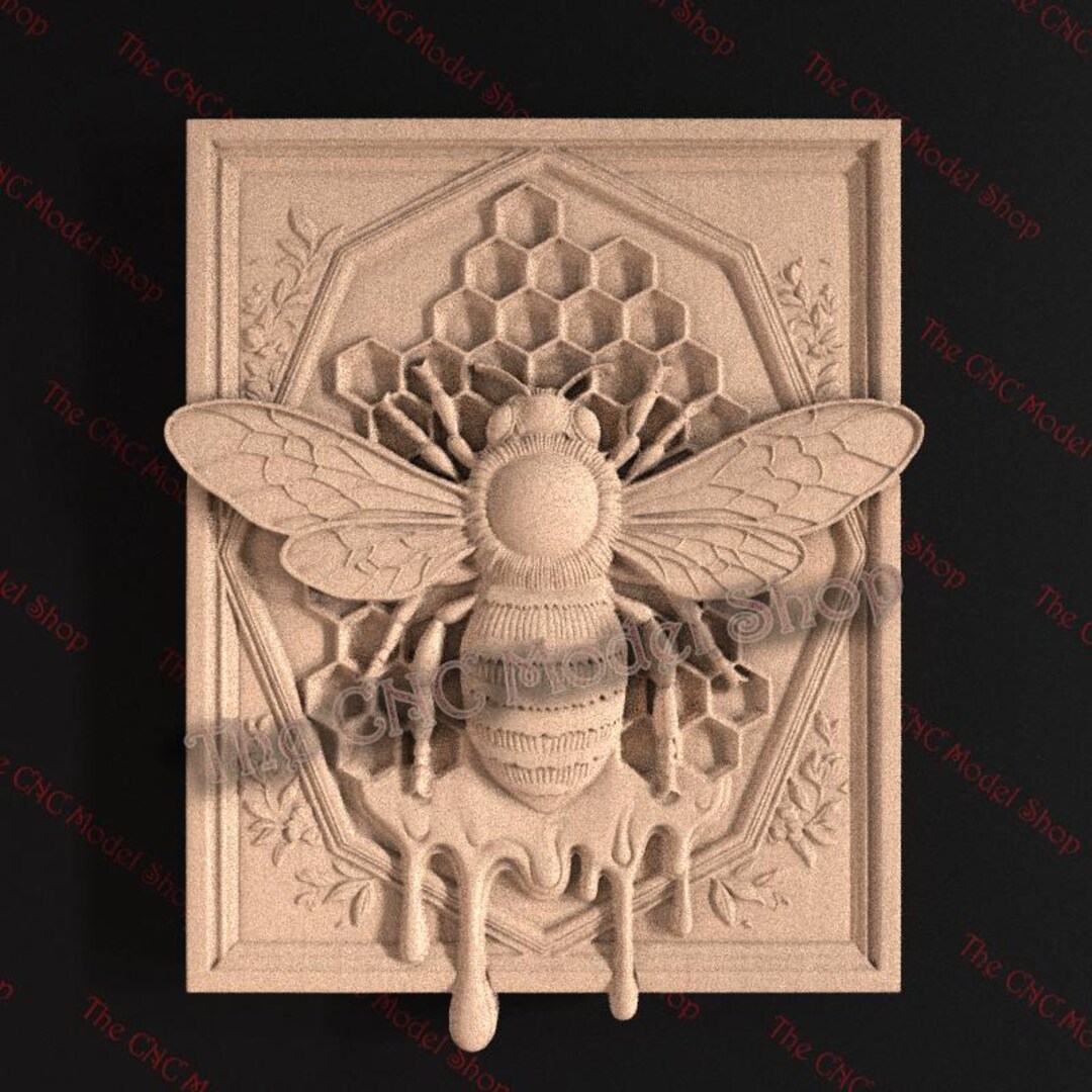 Honeybee and Honeycomb 3D Relief STL File for CNC Router Carving or 3D ...