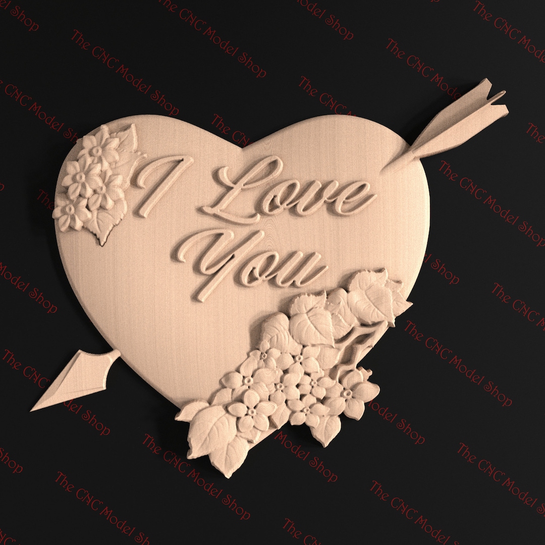 3d Relief STL File of a Floral Heart Pierced by an Arrow for Cnc Router ...