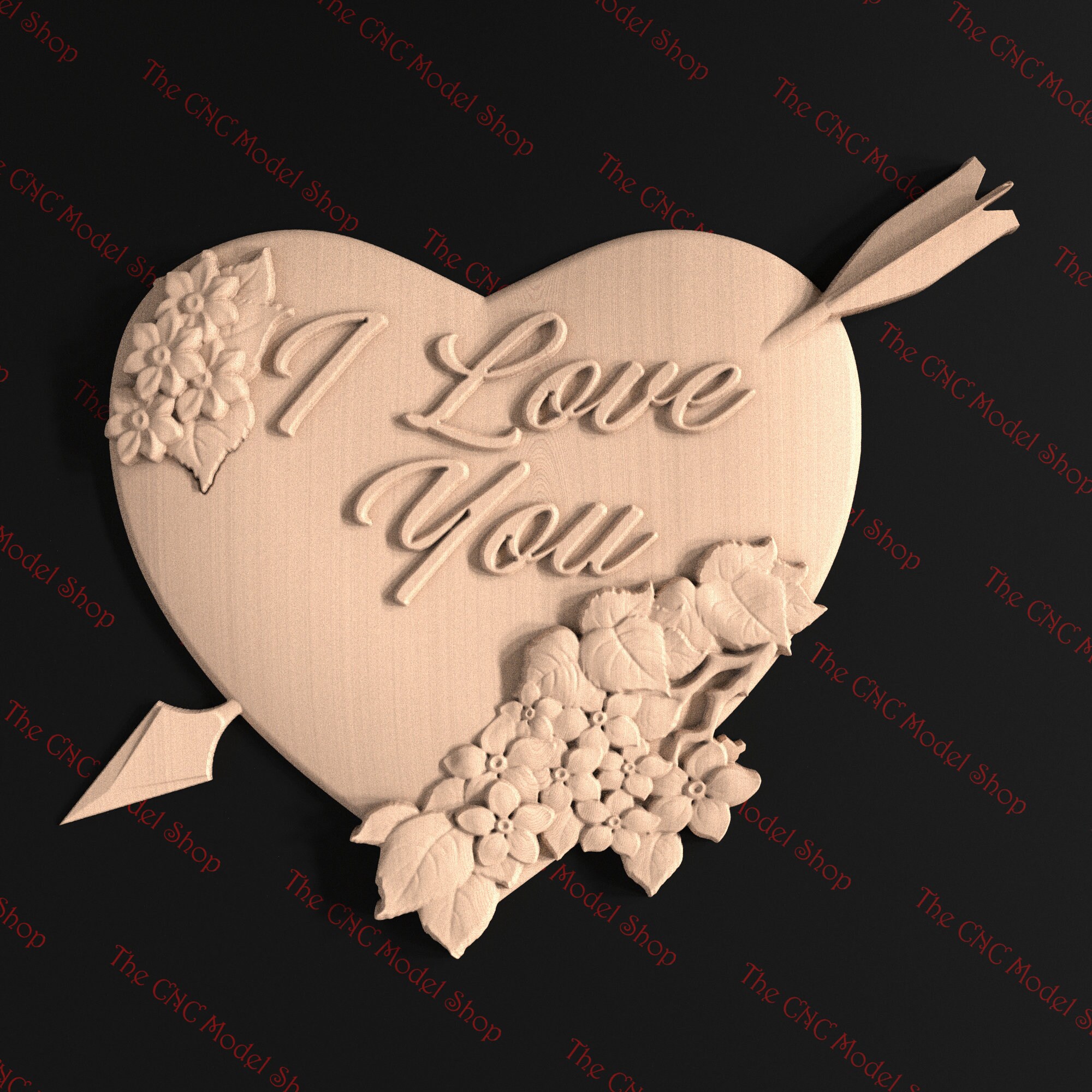 3d Relief STL File of a Floral Heart Pierced by an Arrow for Cnc Router ...