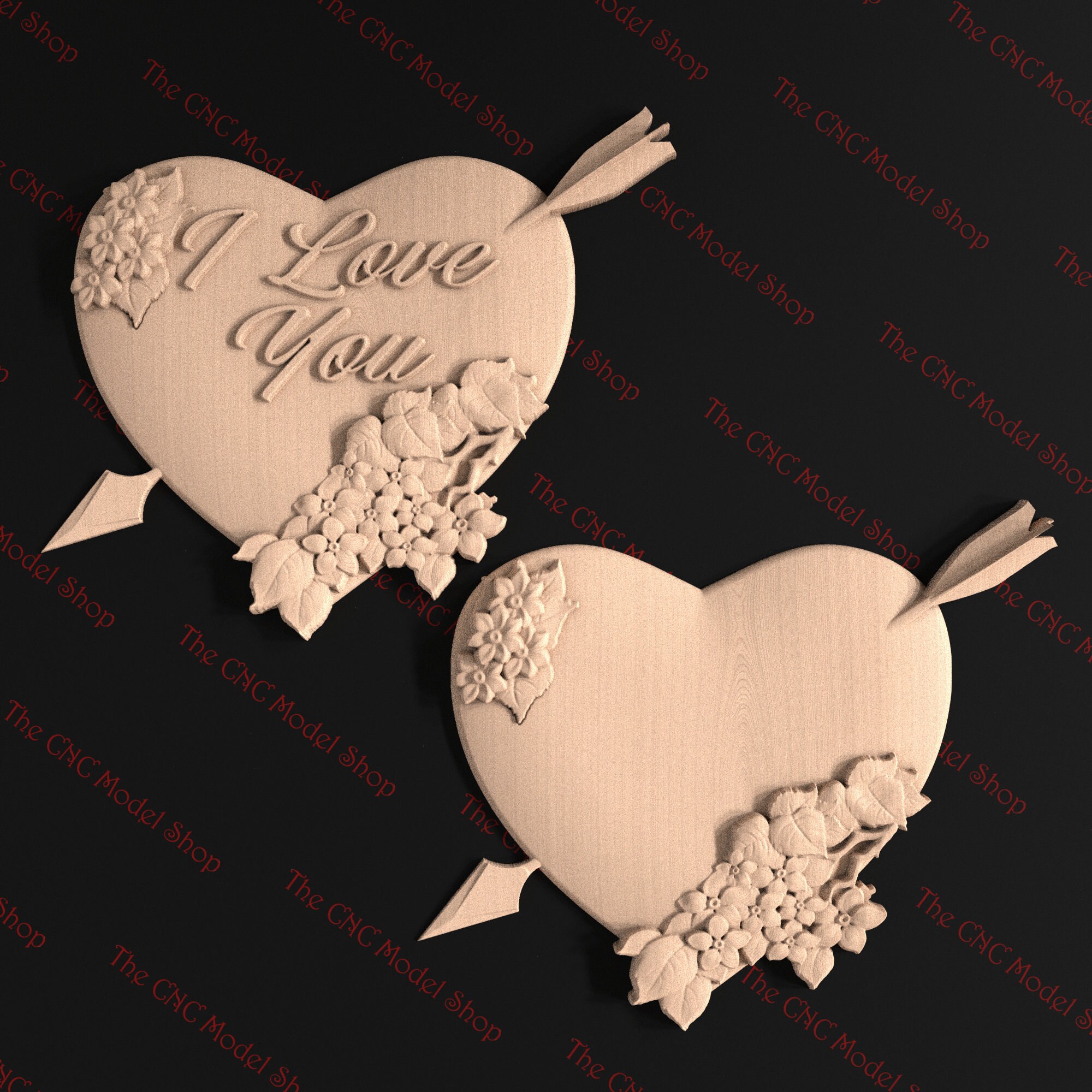 3d Relief STL File of a Floral Heart Pierced by an Arrow for Cnc Router ...