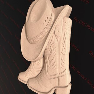 3D STL Relief File of Cowboy Boots and Hat for CNC Router Carving ...