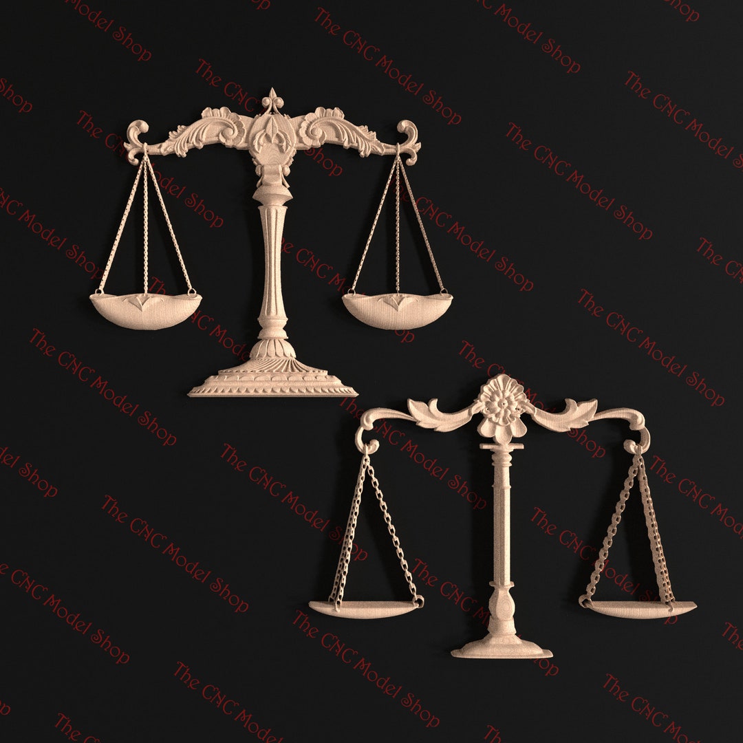 2 Pcs. 3D Relief STL Files of Scales of Justice for CNC Router Carving ...