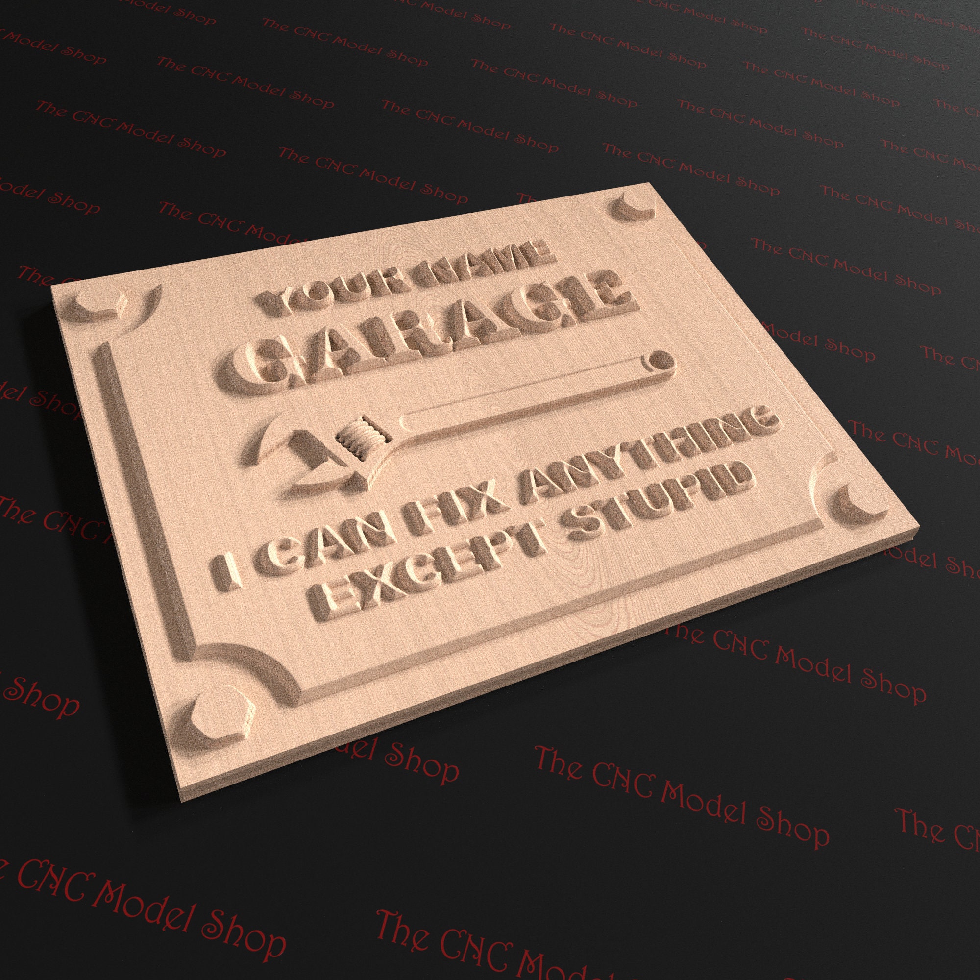 3D Relief STL File of a Customizable Garage Sign for CNC Router Carving ...