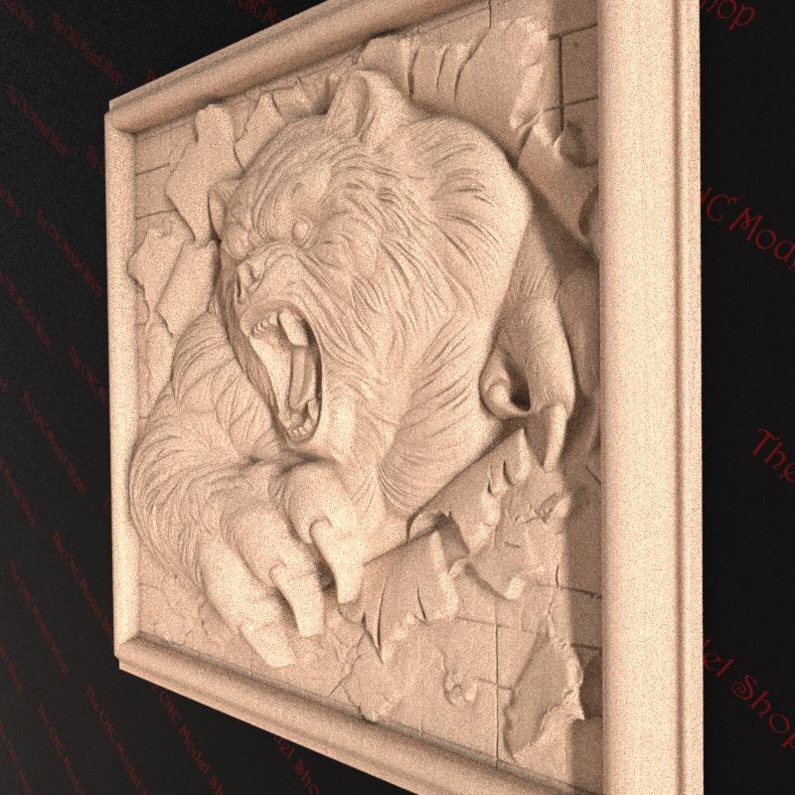 Roaring Bear Wall Break 3D STL Relief File for CNC Router Carving or 3D ...