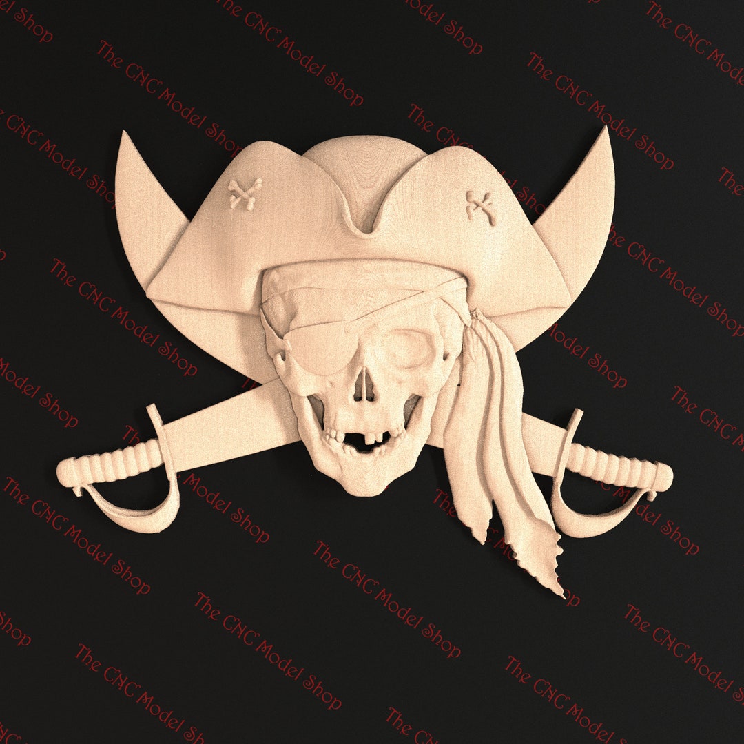 Pirate Skull and Swords, 3d Stl Relief File for Cnc Router Carving ...