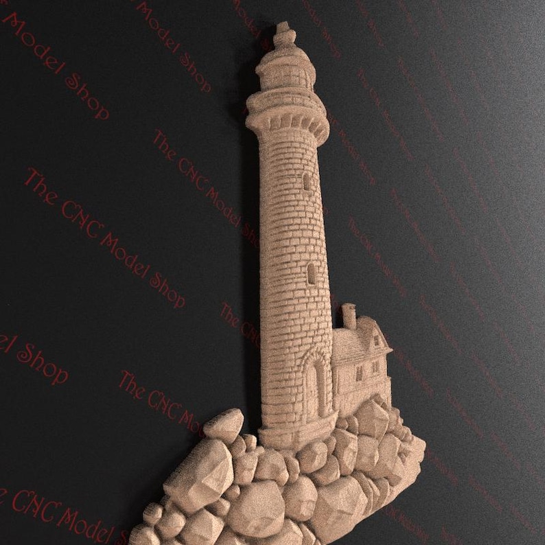 Lighthouse on Rocky Shore 3D Relief STL File for CNC Router Carving or ...