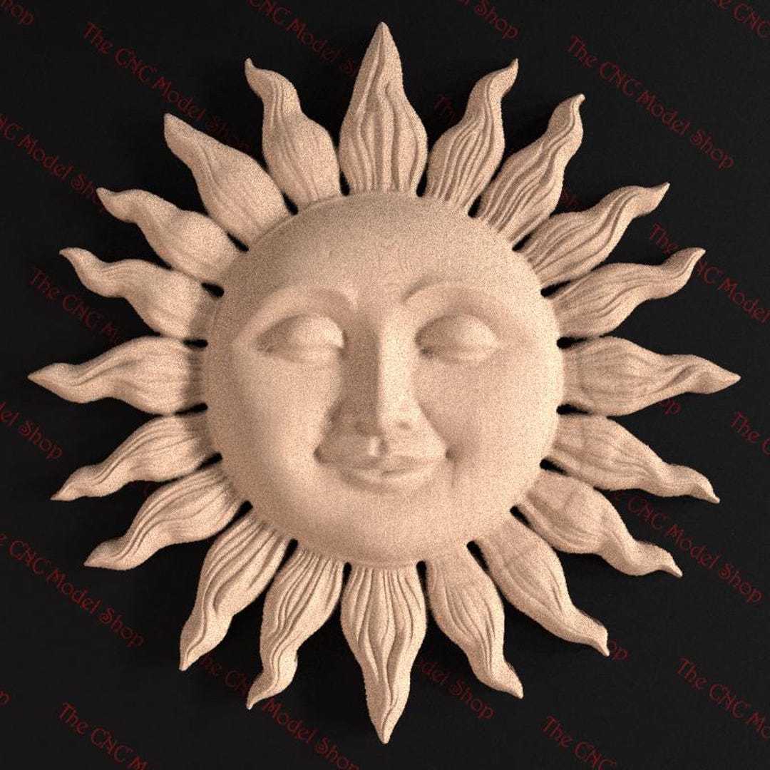 Smiling Sun Face 3D STL Relief File for CNC Router Carving or 3D Resin ...