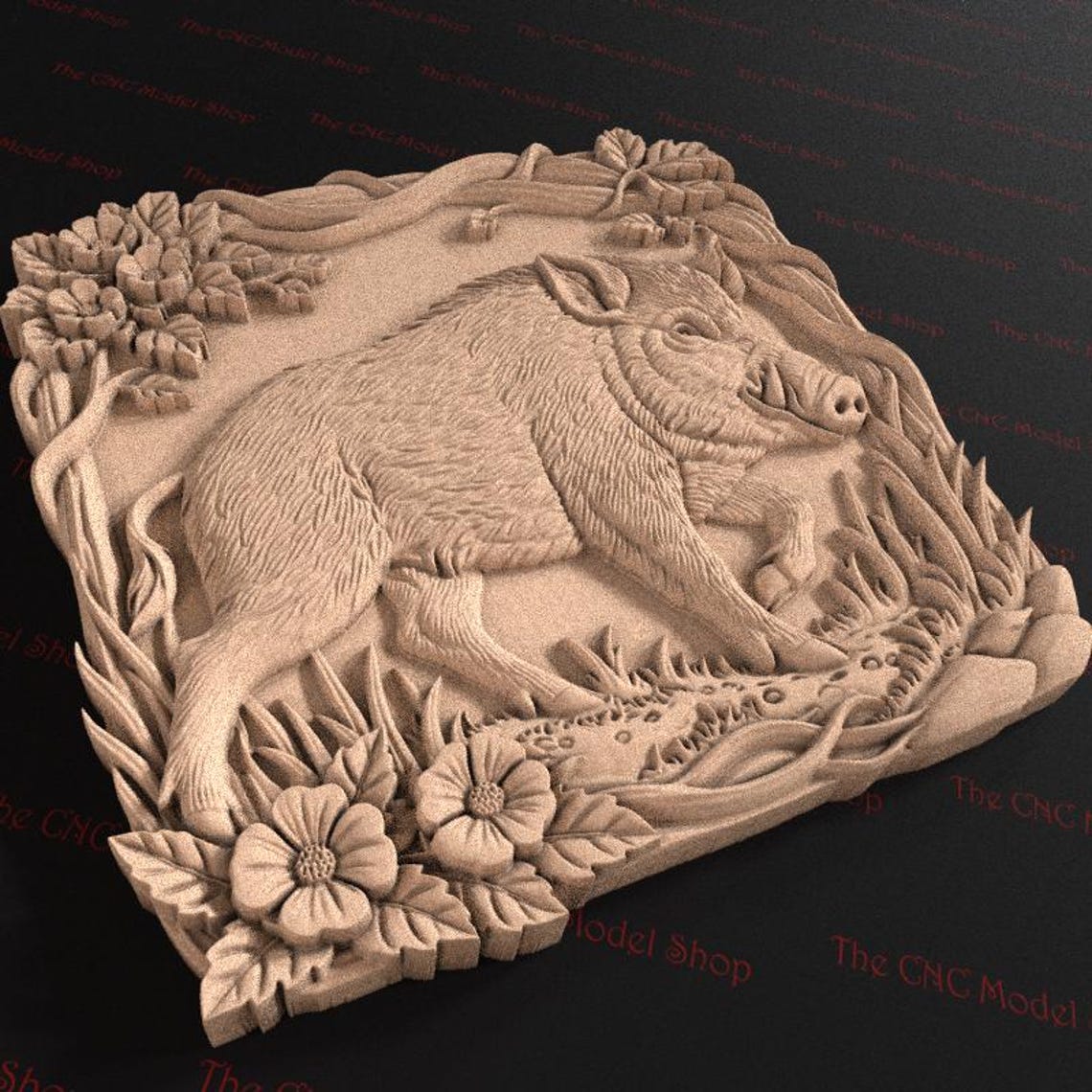 Wild Boar 3D Relief STL File for CNC Router Carving or 3D Resin ...