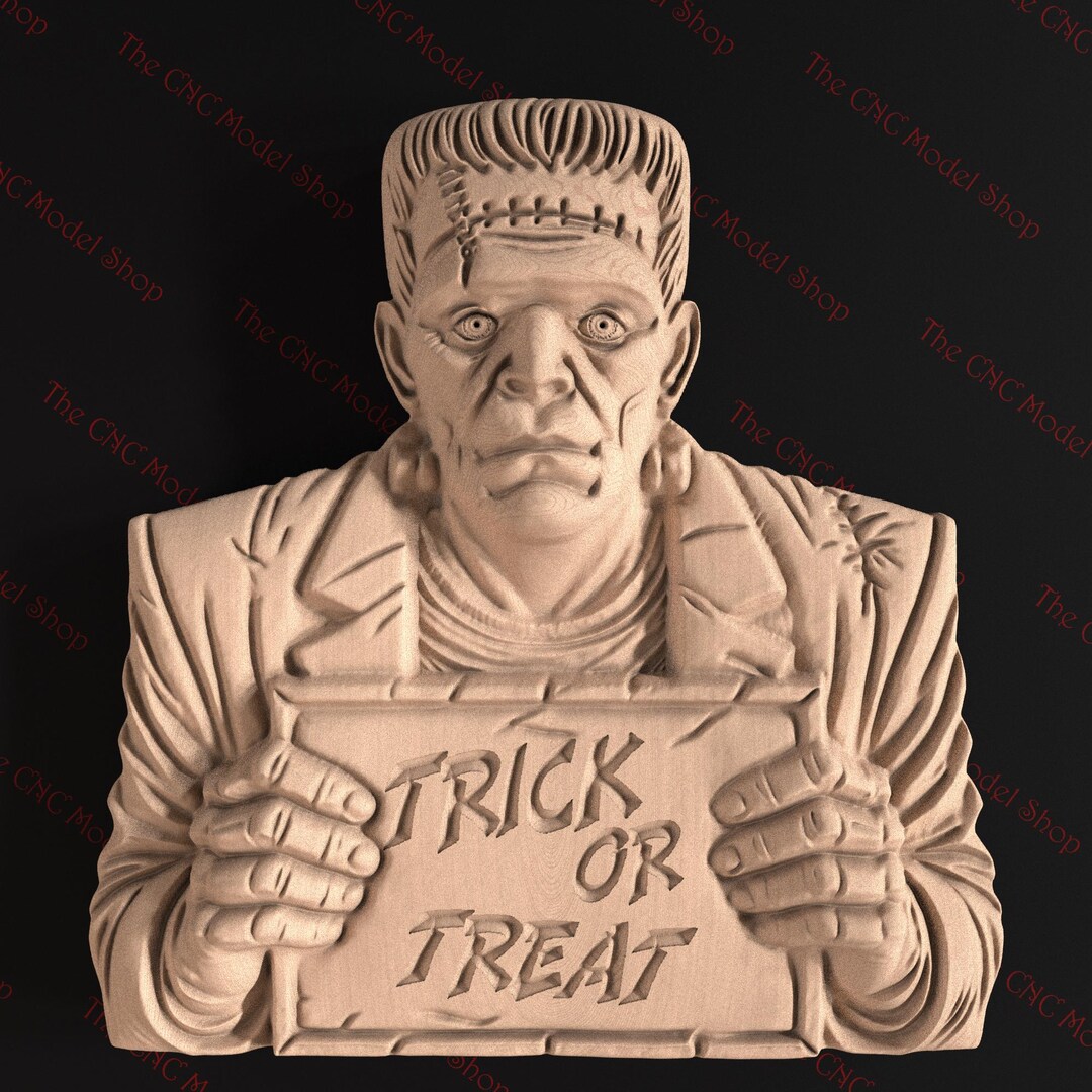 Trick or Treat Frankenstein 3D STL Relief File for CNC Carving ...