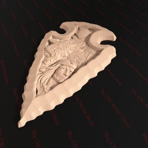3D STL Relief File of an Arrowhead Artwork Featuring Wolf and Native ...