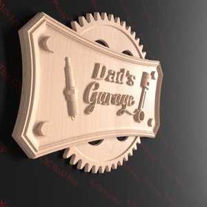 3 Pcs. 3D Relief STL File of a Customizable Dad's Garage Sign for CNC ...