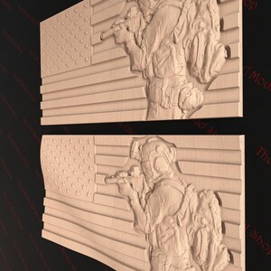 2 Pcs. 3D STL CNC Router File of the American Flag With Soldier for CNC ...