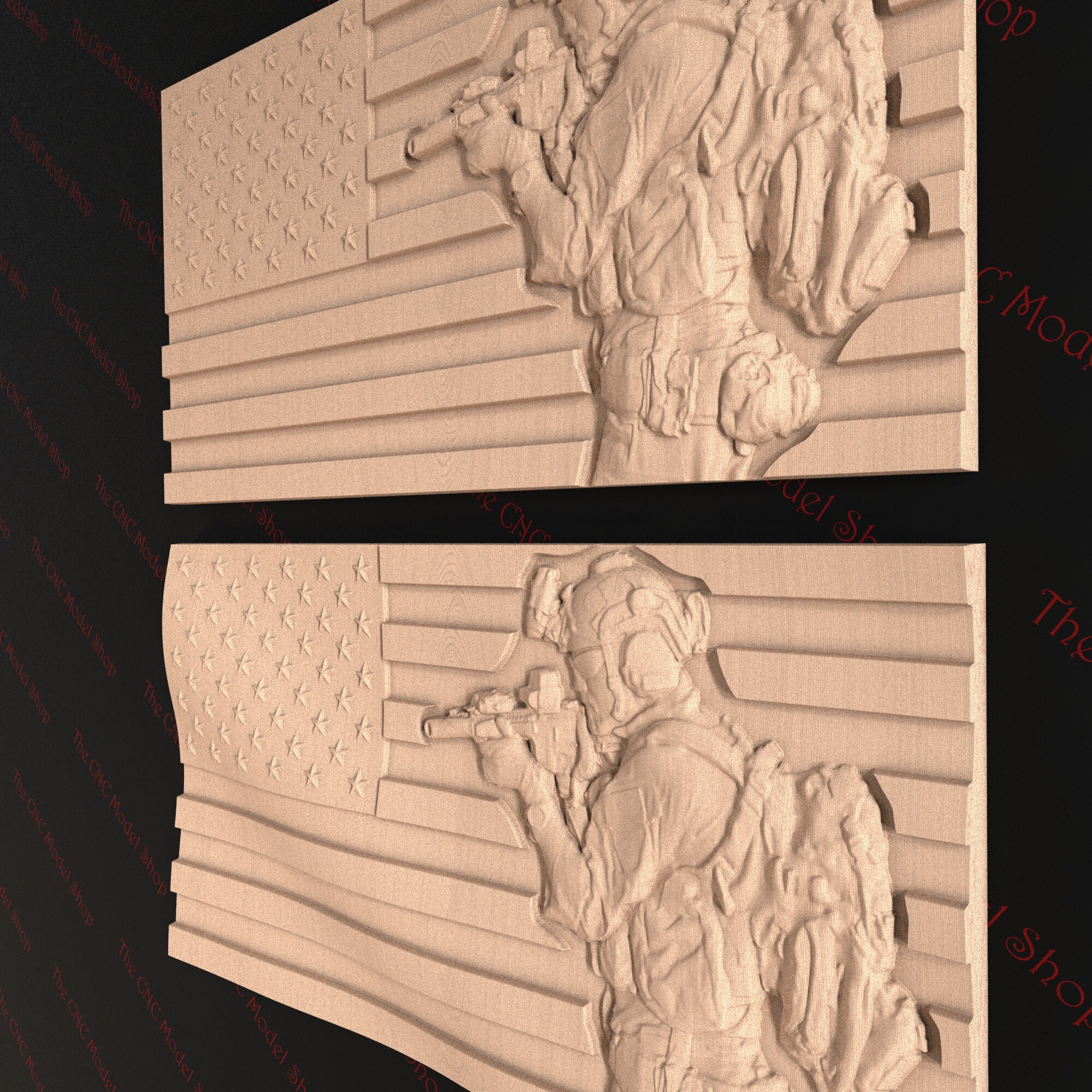 2 Pcs. 3D STL CNC Router File of the American Flag With Soldier for CNC ...