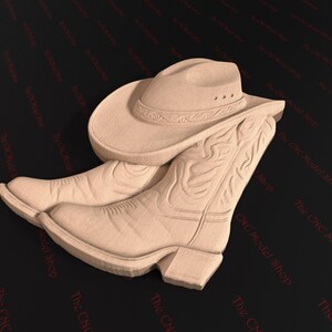 3D STL Relief File of Cowboy Boots and Hat for CNC Router Carving ...