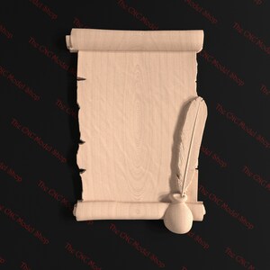 3D Relief STL File of a Old Scroll With Quill and Inkwell for CNC ...
