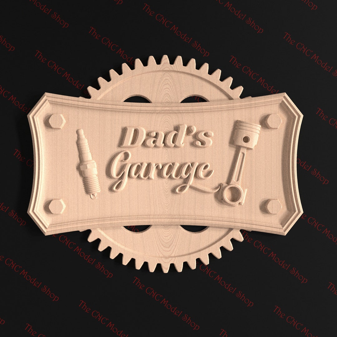 3 Pcs. 3D Relief STL File of a Customizable Dad's Garage Sign for CNC ...