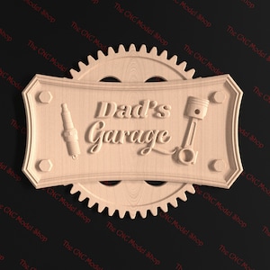 3 Pcs. 3D Relief STL File of a Customizable Dad's Garage Sign for CNC ...