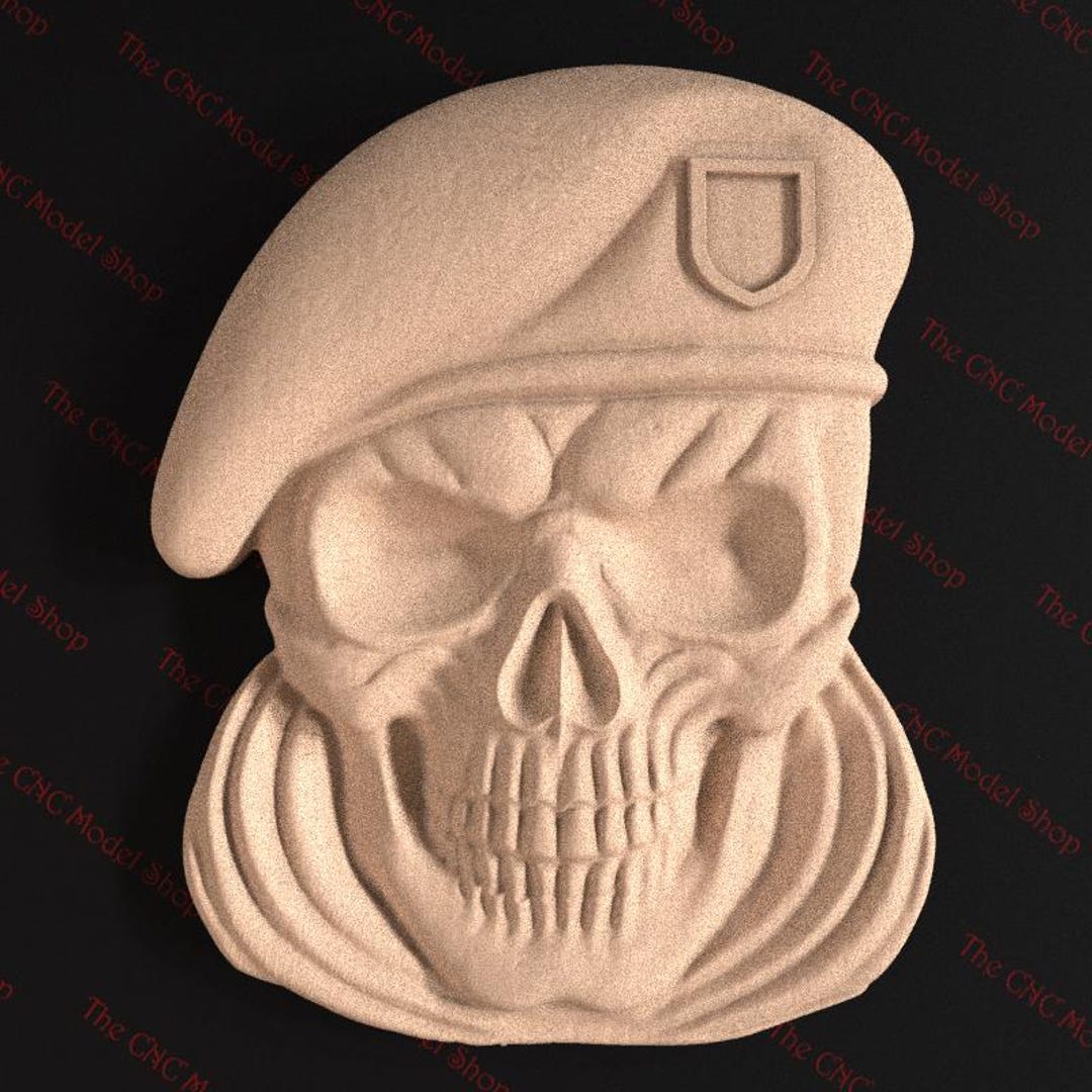 Skull With Beret 3D STL Relief File for CNC Router Carving or 3D Resin ...