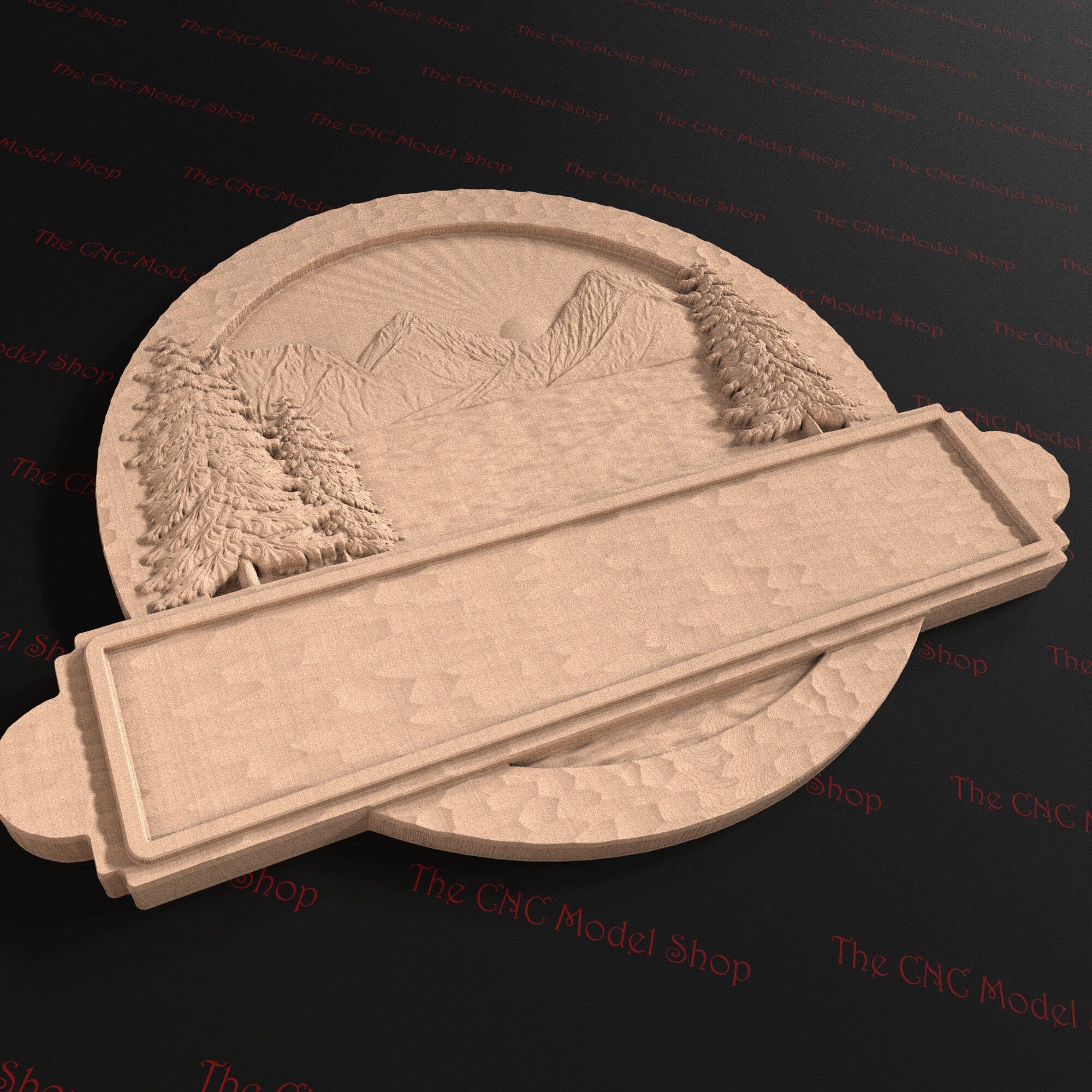 3D STL File of a Cabin Sign Featuring Pines and Mountain Lake Scene for ...