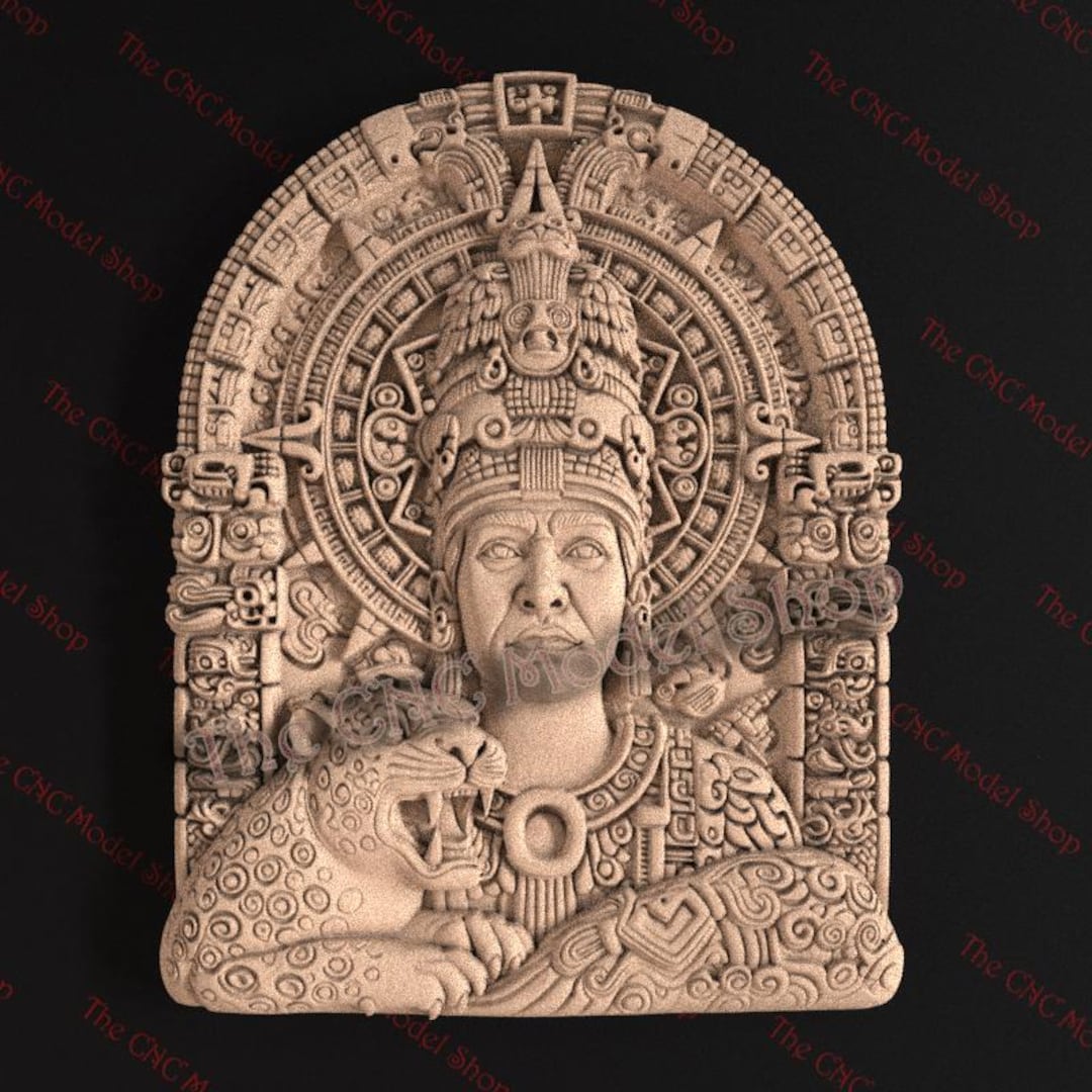 Aztec Warrior Jaguar Chief 3D Relief STL File for CNC Router Carving or ...