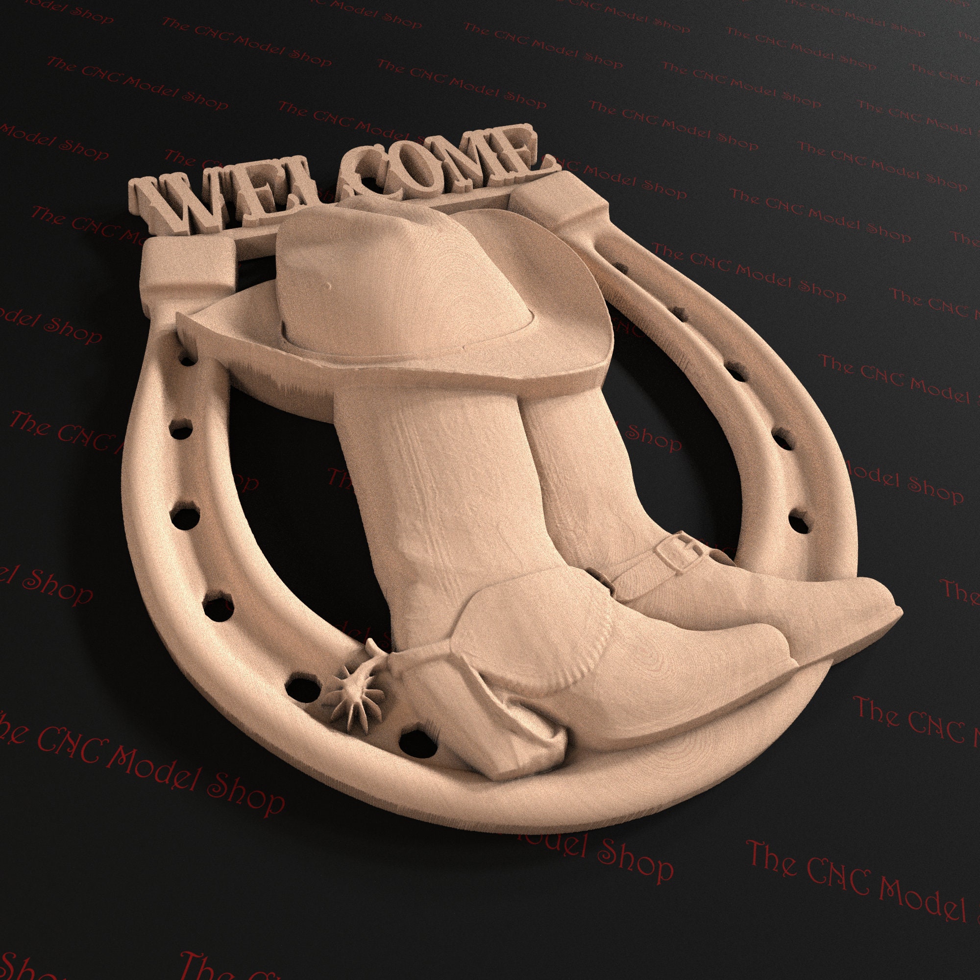 3D STL Relief File of Western Welcome Sign for CNC Router Carving ...