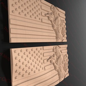 2 Pcs. 3D STL CNC Router File of the American Flag With Soldier for CNC ...
