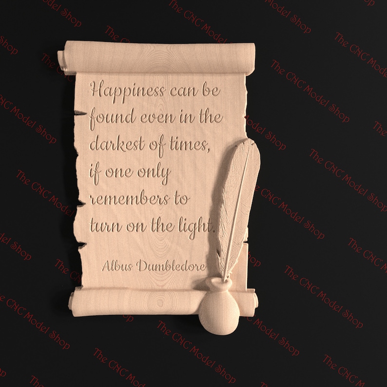 3D Relief STL File of a Old Scroll With Quill and Inkwell for CNC ...