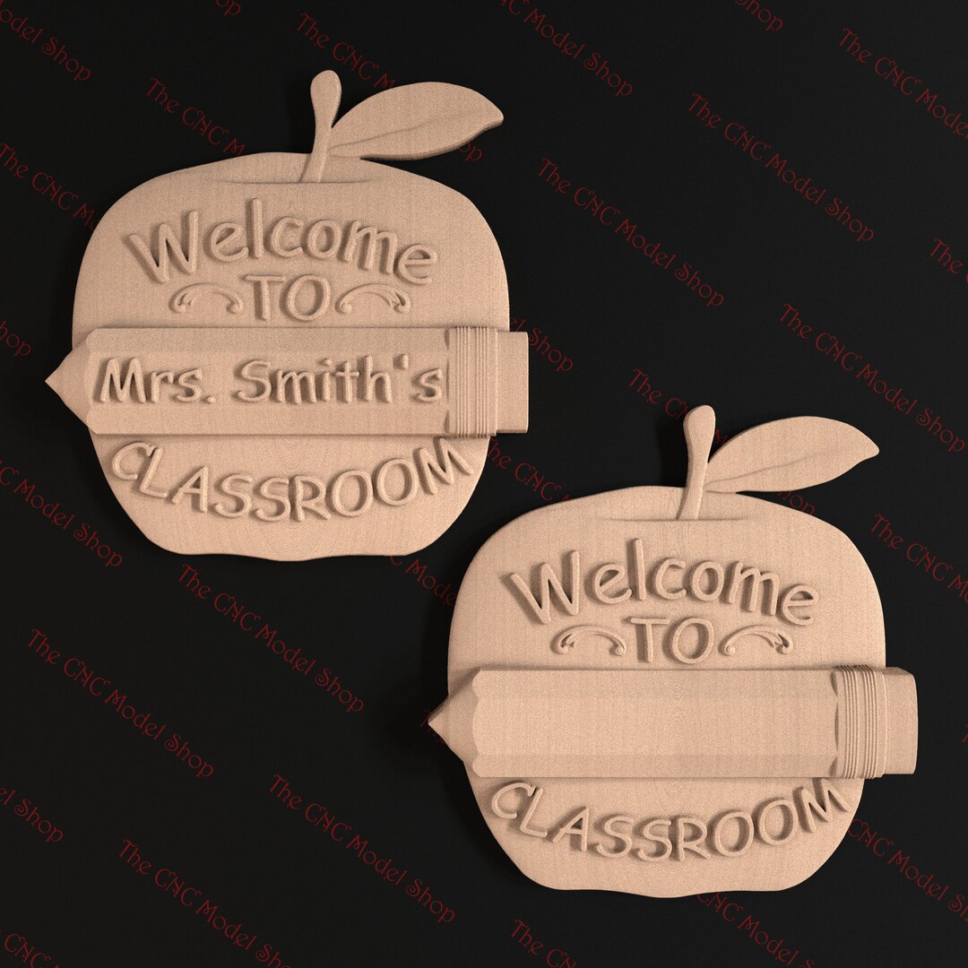 2 Pcs. 3D Relief STL File of a Teacher's Classroom Sign for CNC Carving ...
