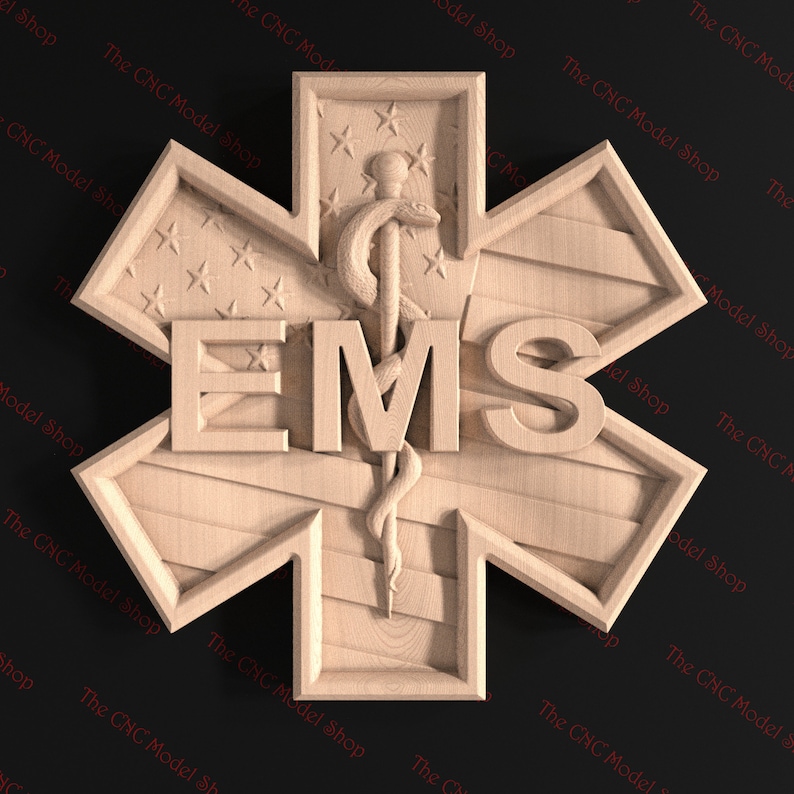 EMS Sign With US Flag, 3d Relief STL File for Cnc Router Carving ...