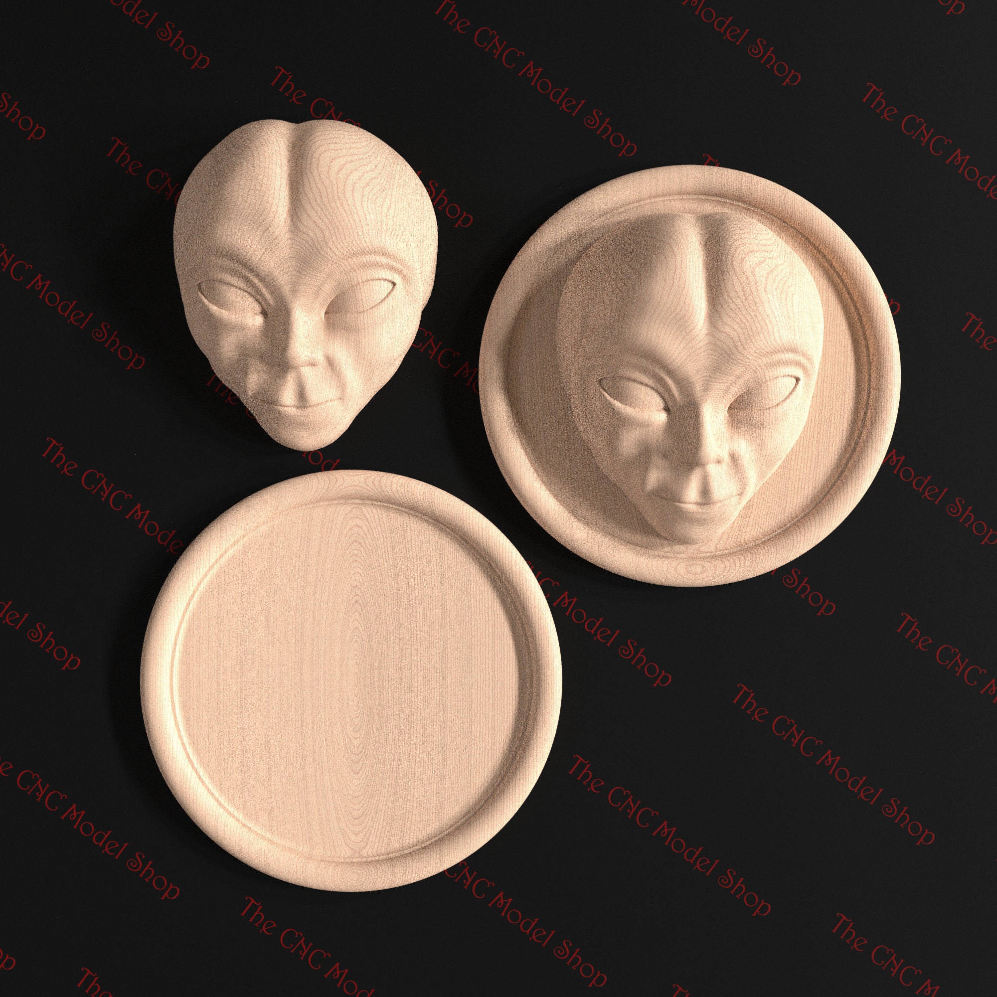 3 Pcs 3D Relief STL File of an Alien Head Wall Mount for CNC - Etsy