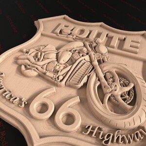 Route 66 Sign Featuring Motorcycle, 3d Stl Relief CNC Router File for ...