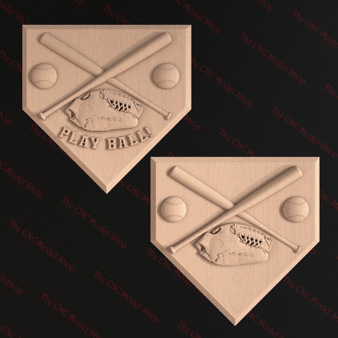 2 Pcs, Baseball Play Ball Sign, 3d Stl Relief CNC Router File for Cnc ...