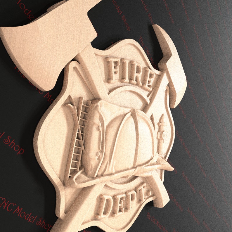 Fire Department Emblem With Helmet, 3d .stl Relief CNC Router File for ...
