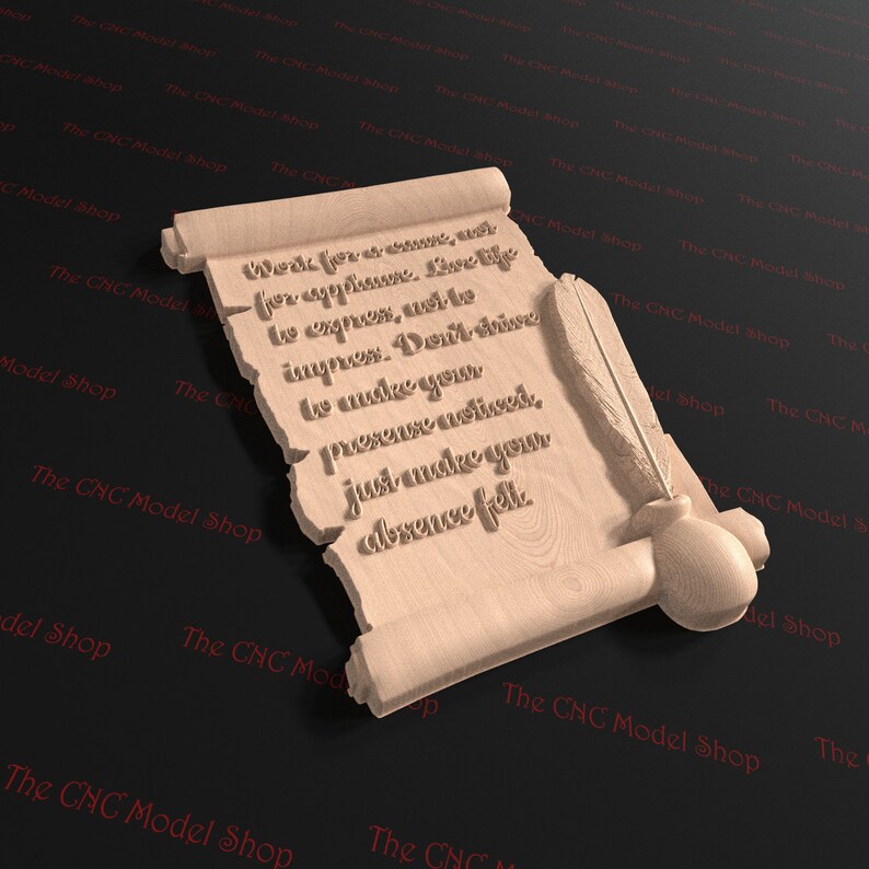 3D Relief STL File of a Old Scroll With Quill and Inkwell for CNC ...