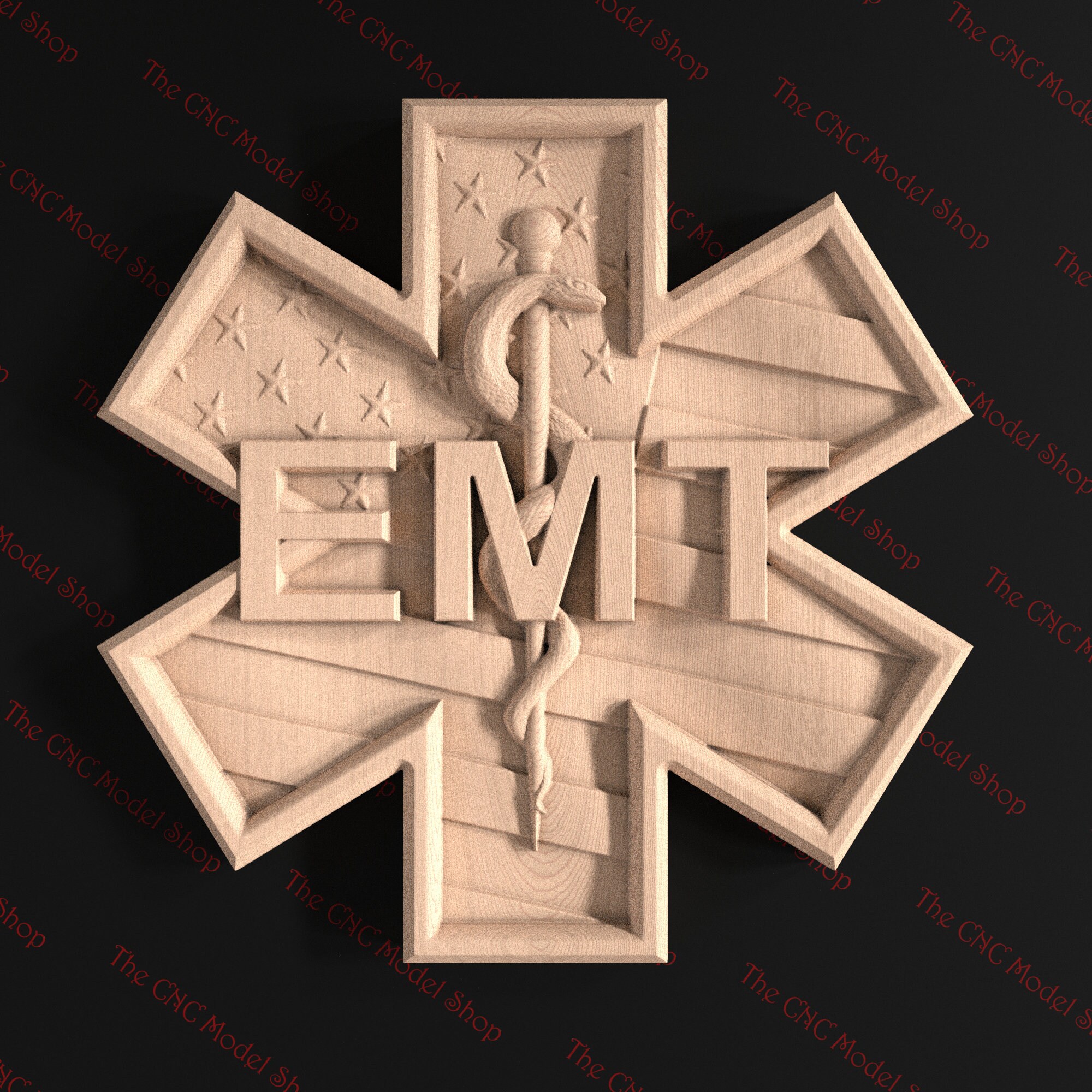 EMT Sign With US Flag 3d .stl Relief CNC Router File for Cnc - Etsy
