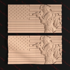 2 Pcs. 3D STL CNC Router File of the American Flag With Soldier for CNC ...