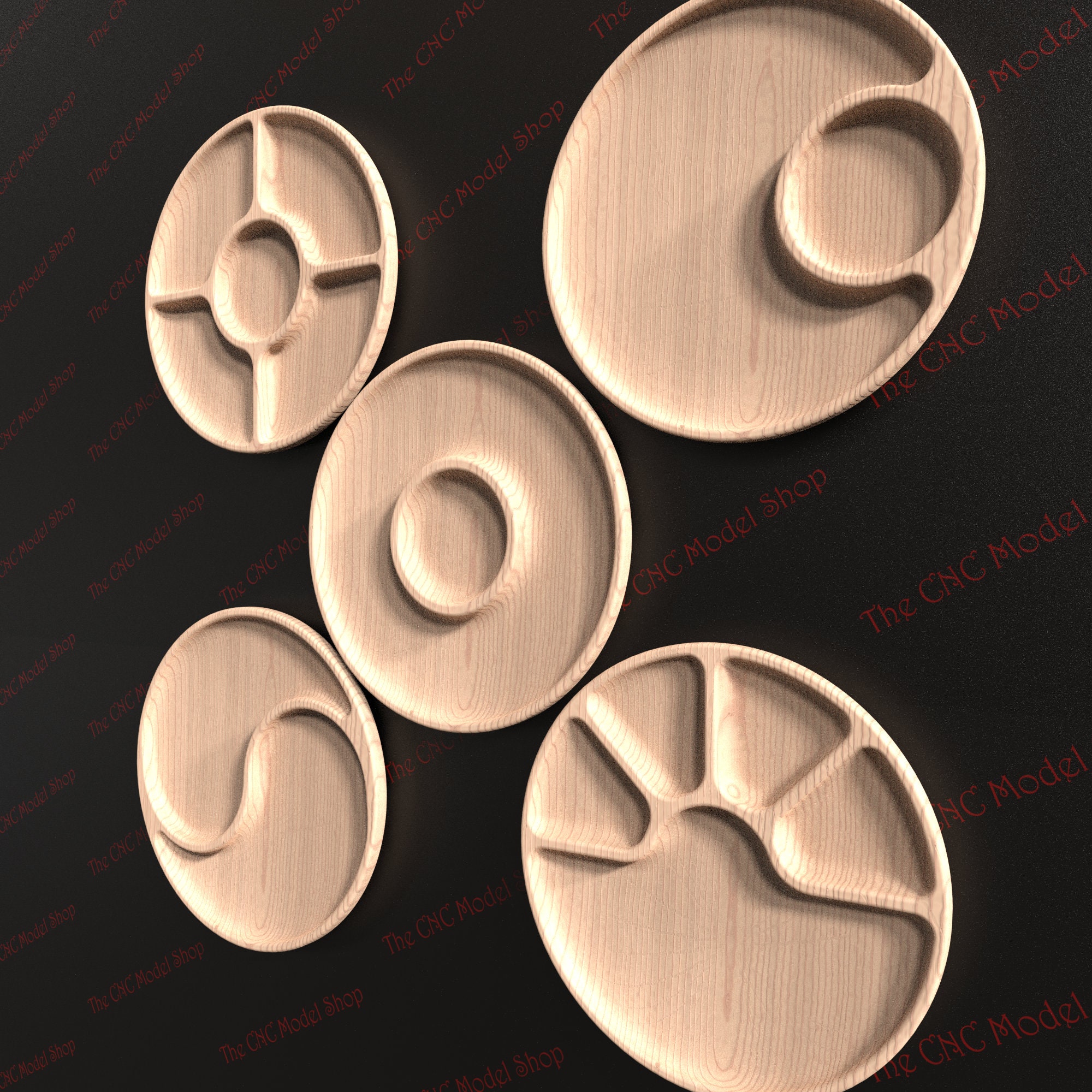 5 Pcs. 3D STL File of Circular Trays Pack #1 for CNC Router Carving - Etsy