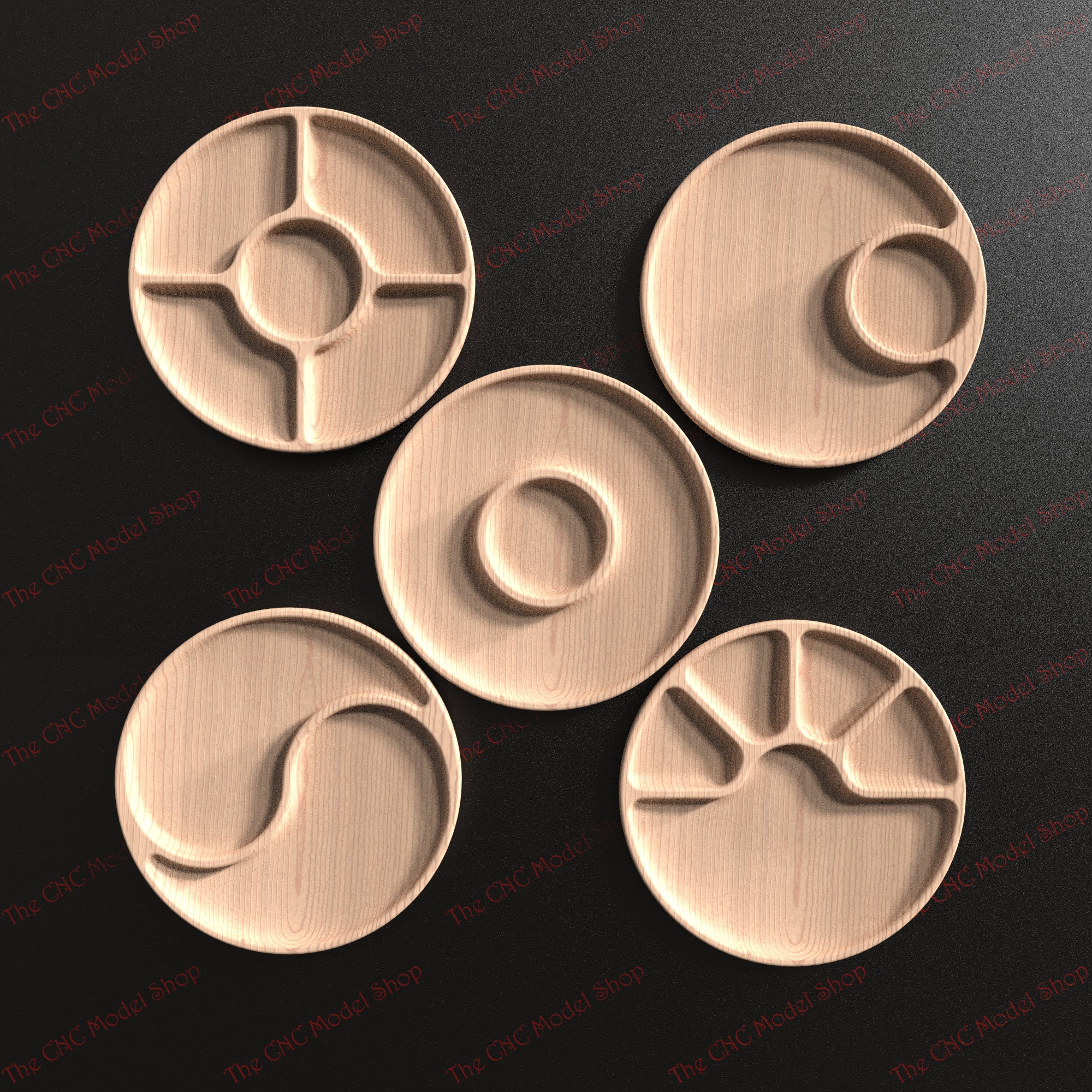 5 Pcs. 3D STL File of Circular Trays Pack #1 for CNC Router Carving - Etsy