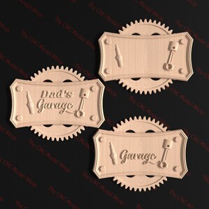 3 Pcs. 3D Relief STL File of a Customizable Dad's Garage Sign for CNC ...
