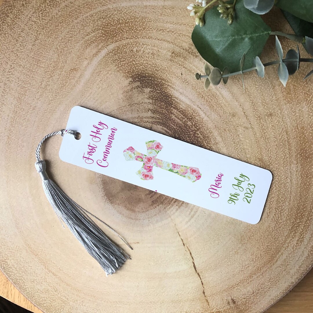 First Holy Communion Book Mark, Personalised Metal Name Bookmark, Bible ...