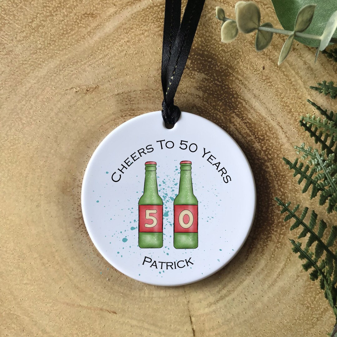 50th Birthday Tag Label Bauble Gift, Beer Bottle Bauble, Bottle Label ...