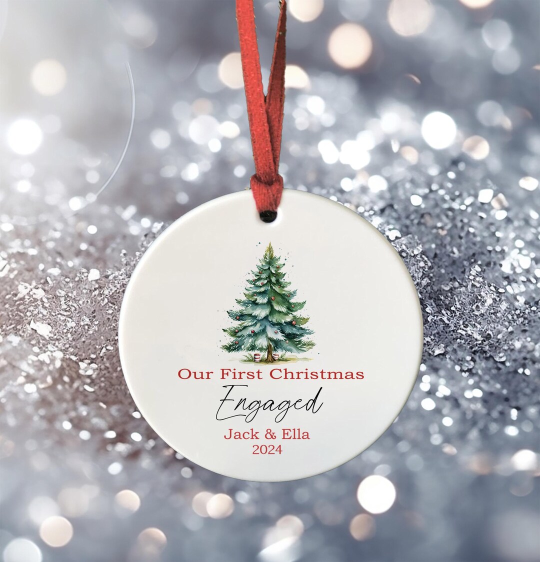 First Christmas Engaged Ornament: Engagement Gifts Bauble for Couple ...