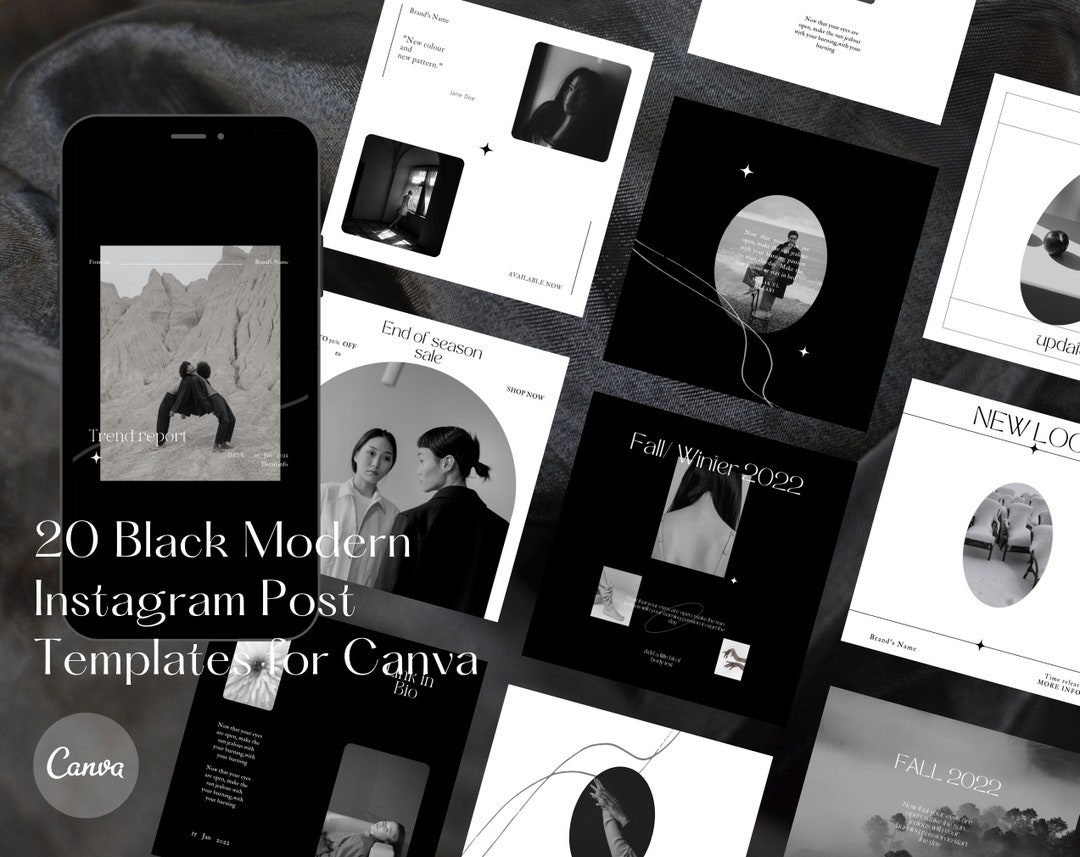 20 Black Moderni Dark Instagram Post Template Canva| Minimalist ...