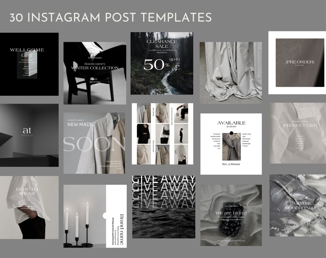 30 Minimalist & Modern Instagram Post Templates I Canva - Etsy