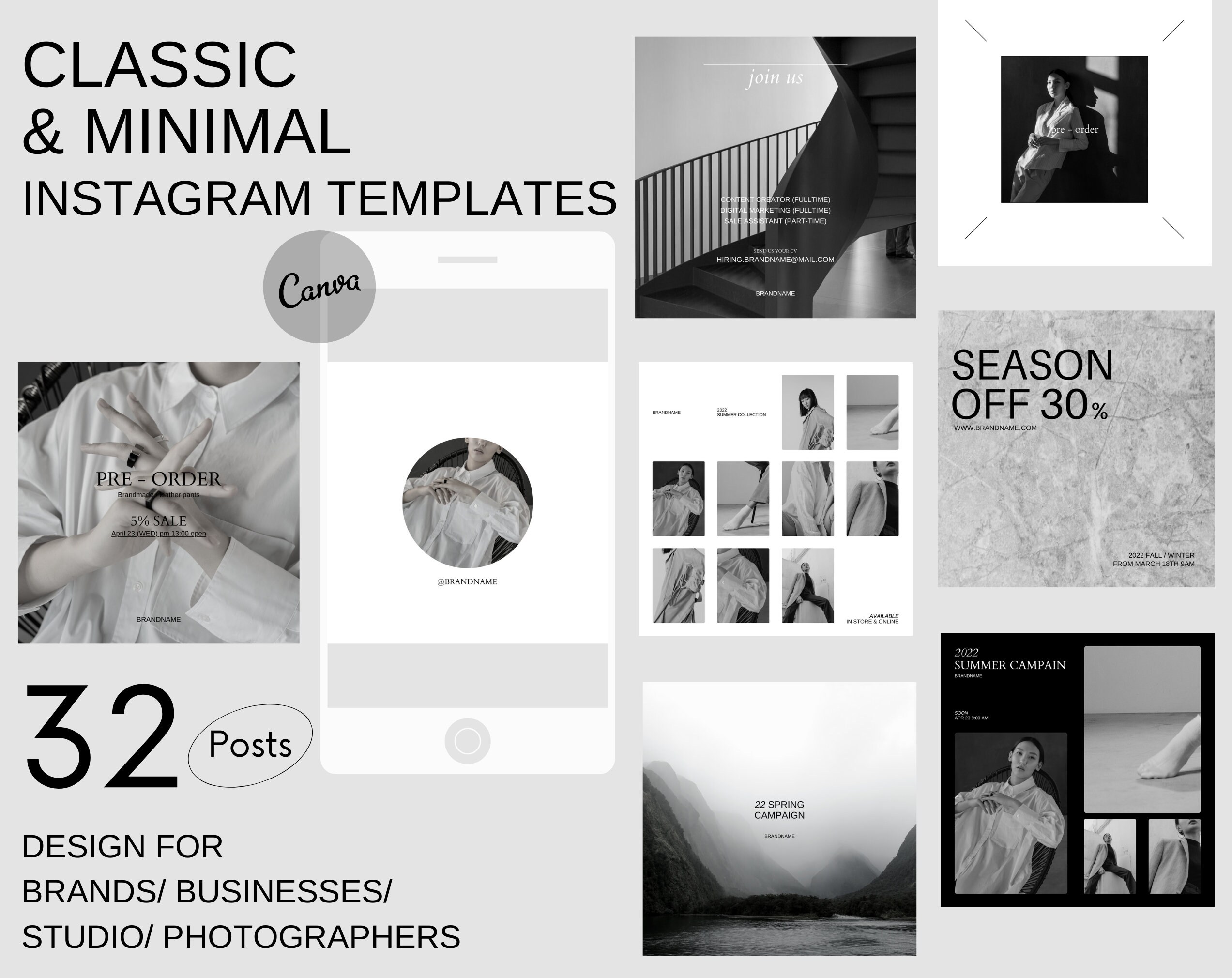 32 Minimalist | Classic Instagram Post Templates | Minimal Instagram ...