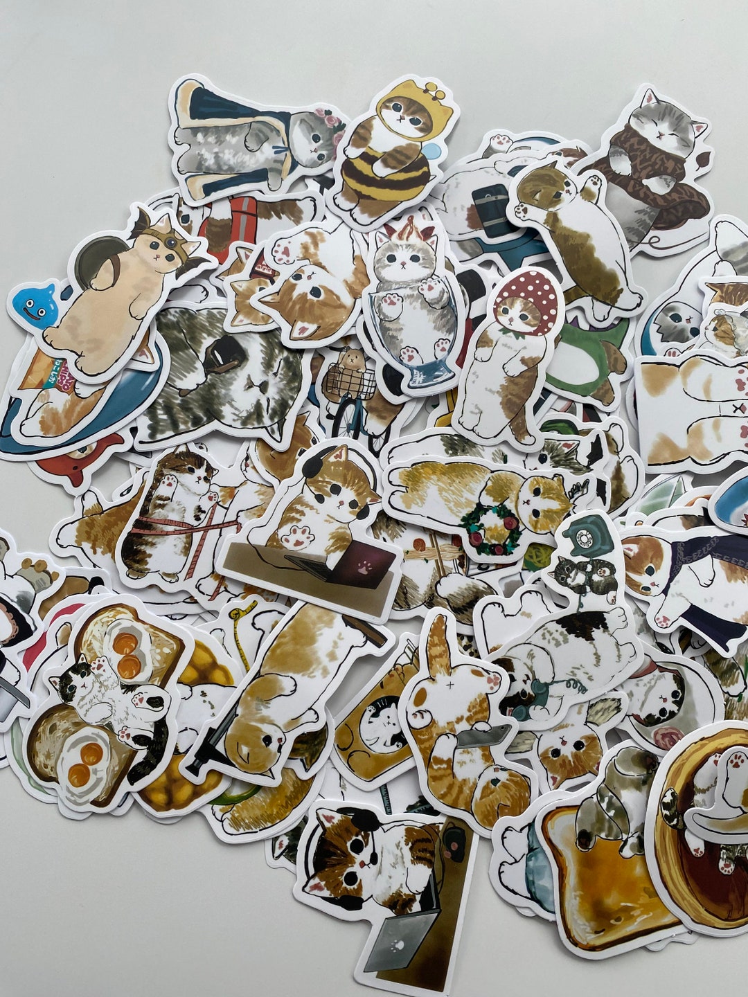 10pcs Random Mofusand Inspired Watercolor Cat Vinyl Stickers - Etsy