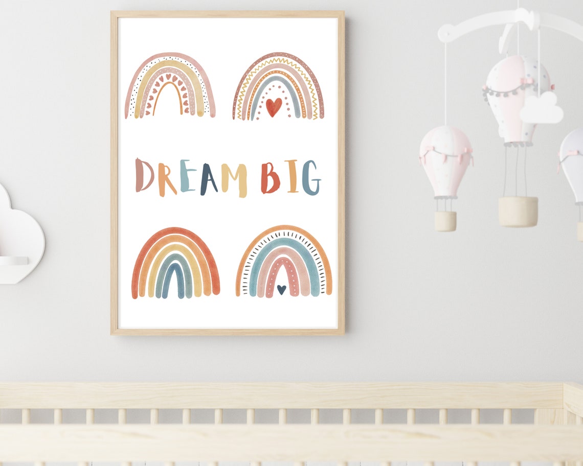 Rainbow Nursery Print, Dream Big, Rainbow Nursery Decor, Baby Decor ...